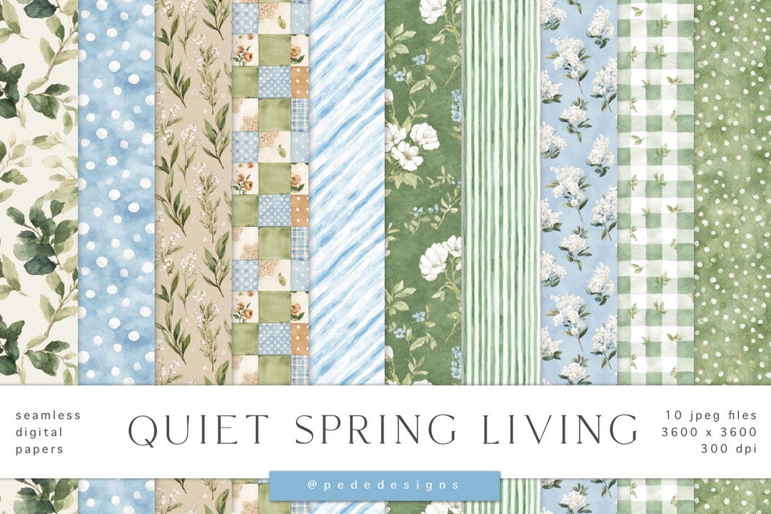 Quiet Spring Living Seamless Digital Papers | Watercolor Floral ...