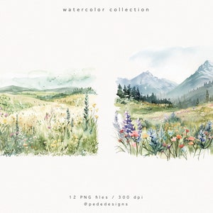 Summer Landscape Illustration, Watercolor Meadow Clipart, Travel Png ...