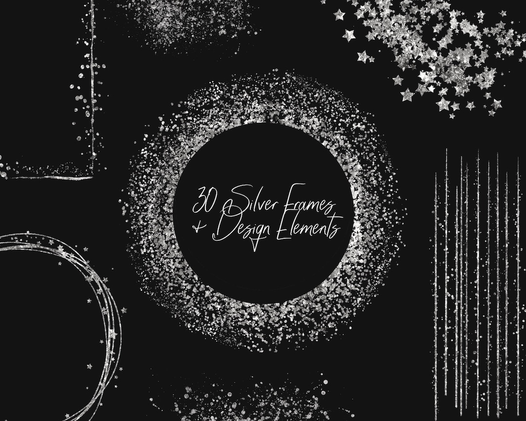 Silver Frames Clip Art, Glitter Geometric, Sparkly Design Elements ...