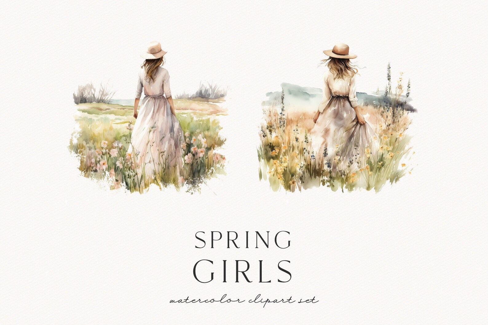 Spring Girls Clipart, Watercolor Girl Graphics, Watercolor Spring ...