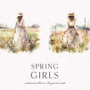 Spring Girls Clipart, Watercolor Girl Graphics, Watercolor Spring ...