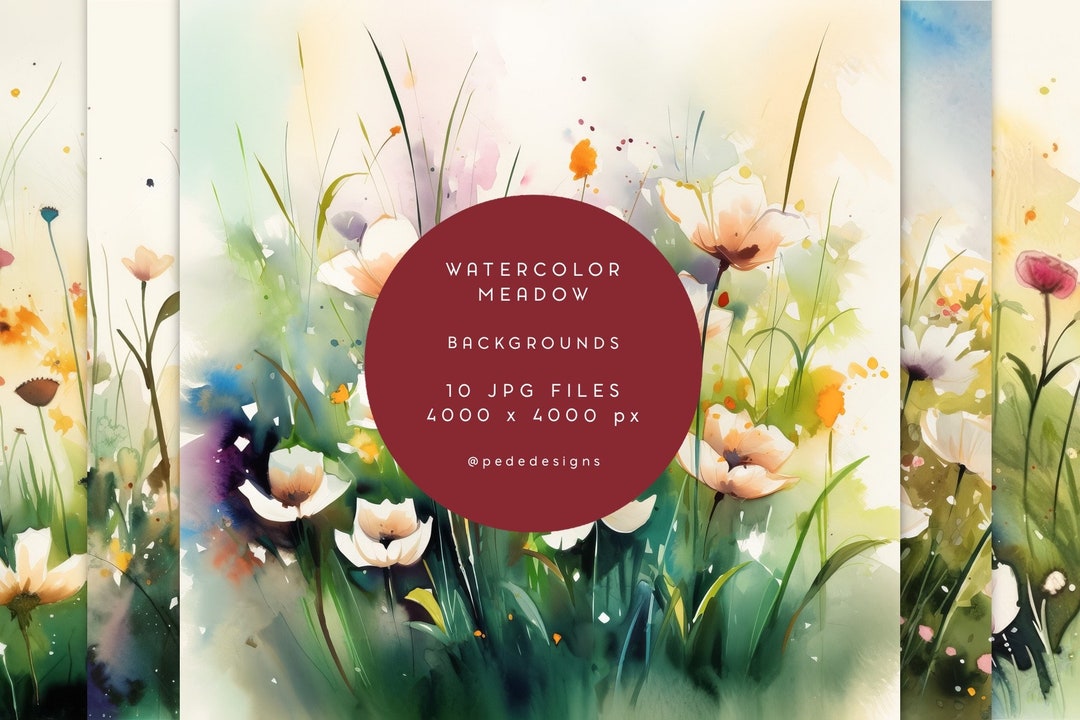 Watercolor Meadow Backgrounds, Spring Digital Paper, Spring Meadow ...