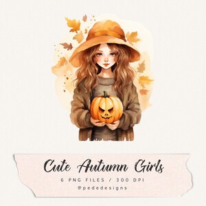 Cute Autumn Girls, Watercolor Adorble Clipart, Fall Png Graphics ...