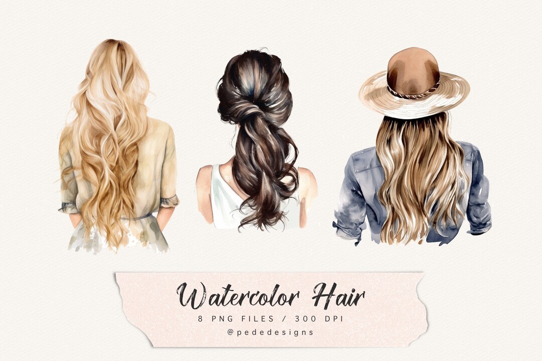 Watercolor Girl Clip Art, Watercolor Fashion Clipart, Beautiful Hair ...
