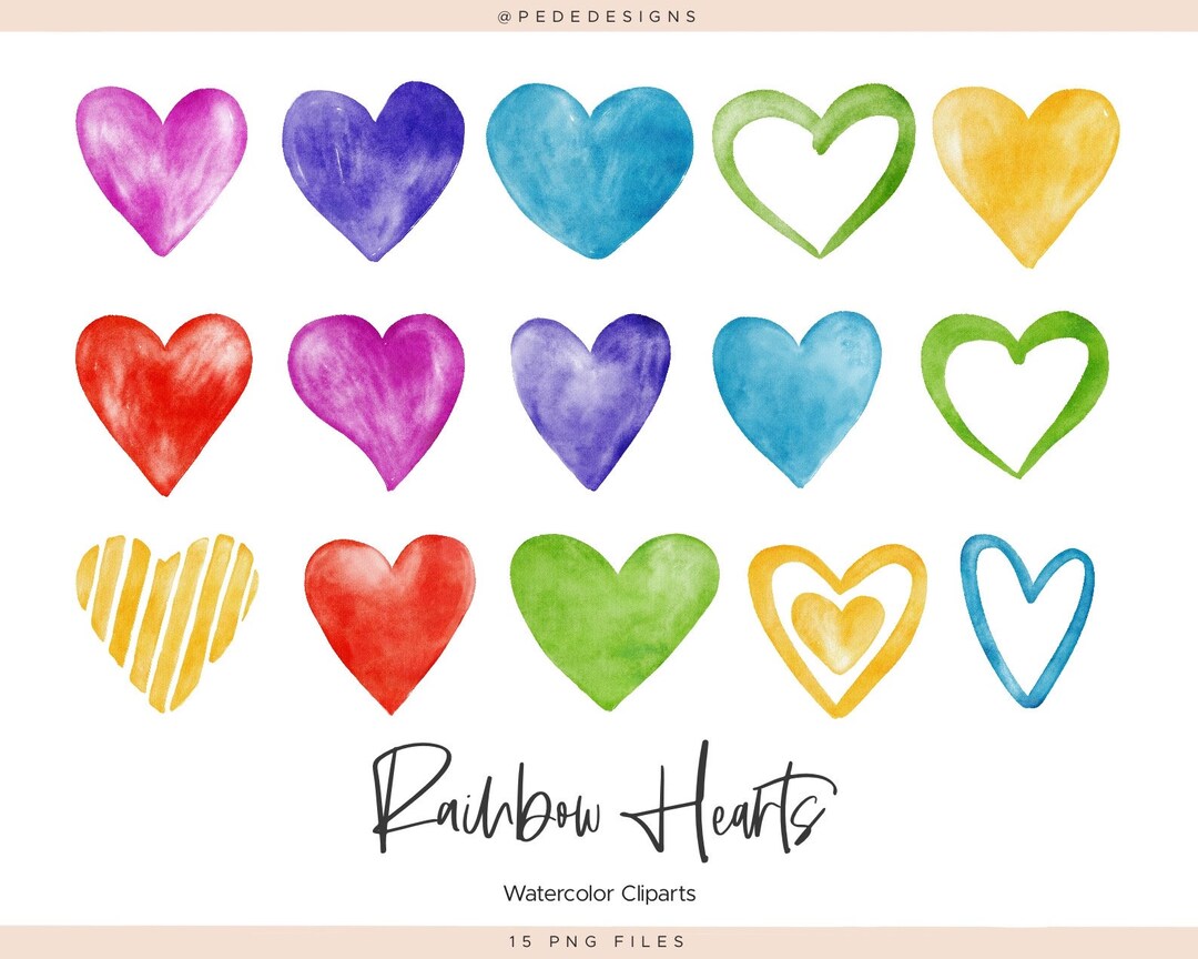 Rainbow Hearts Clipart, Watercolor Clipart, Valentine's Day, Love ...