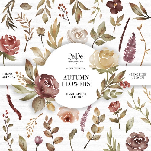 Watercolor Rustic Flowers Clip Art Pack Floral Cliparts - Etsy