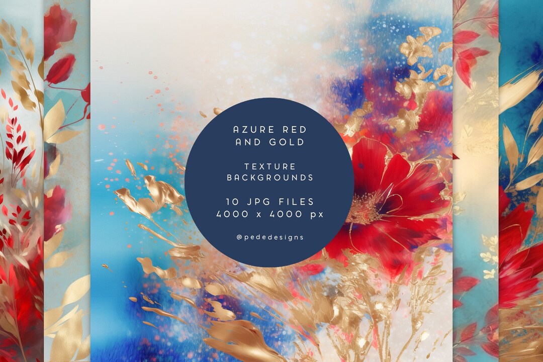 Azure Red and Gold Backgrounds, Digital Paper Pack, Oil Brush Art ...