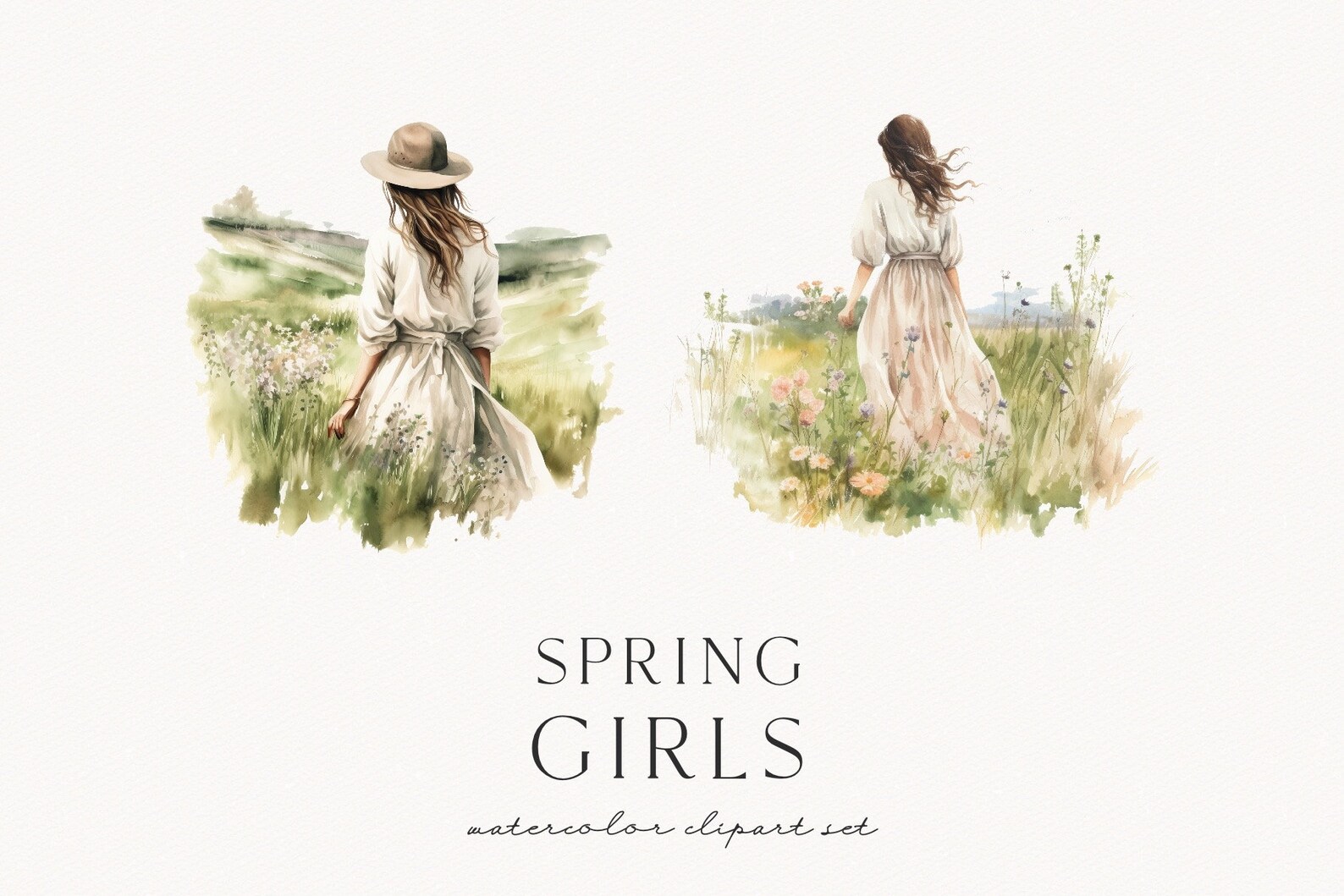 Spring Girls Clipart, Watercolor Girl Graphics, Watercolor Spring ...