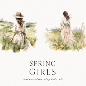Spring Girls Clipart, Watercolor Girl Graphics, Watercolor Spring ...