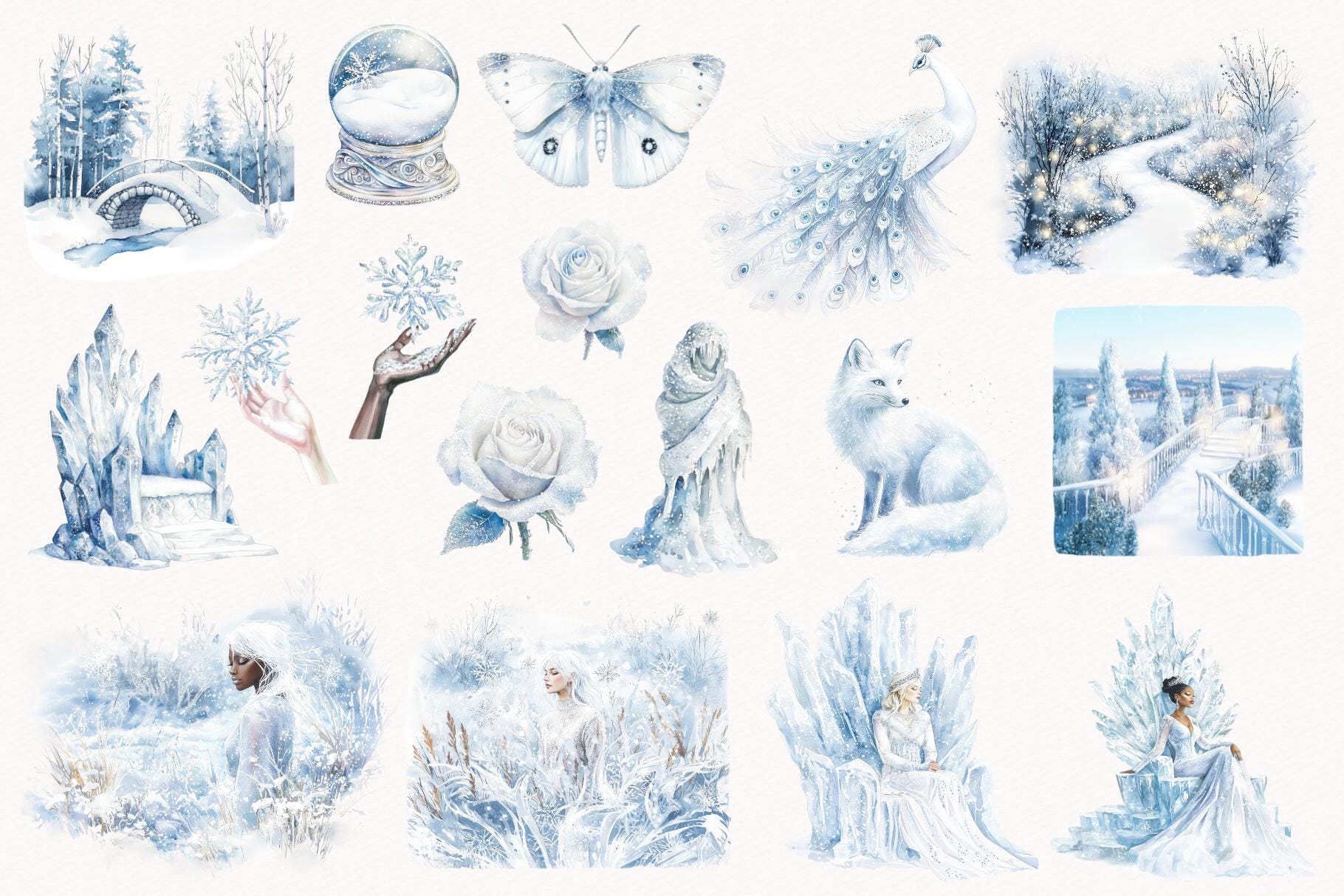 Miss Winter Watercolor Clipart Bundle: Fantasy PNG Images (digital ...