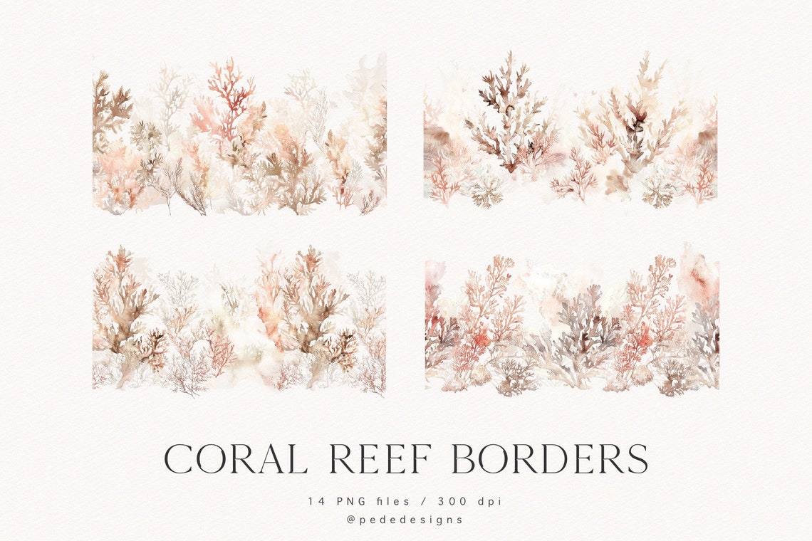Coral Reef Borders, Watercolor Sea Clipart, Ocean Png Graphics ...