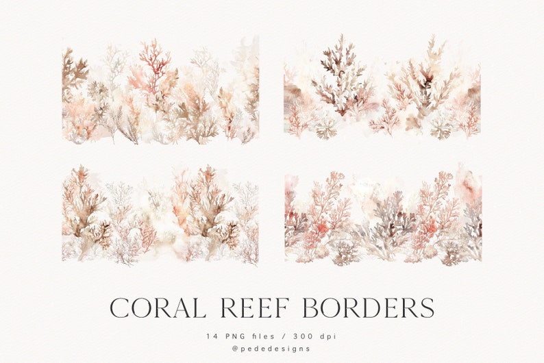 Coral Reef Borders, Watercolor Sea Clipart, Ocean Png Graphics ...