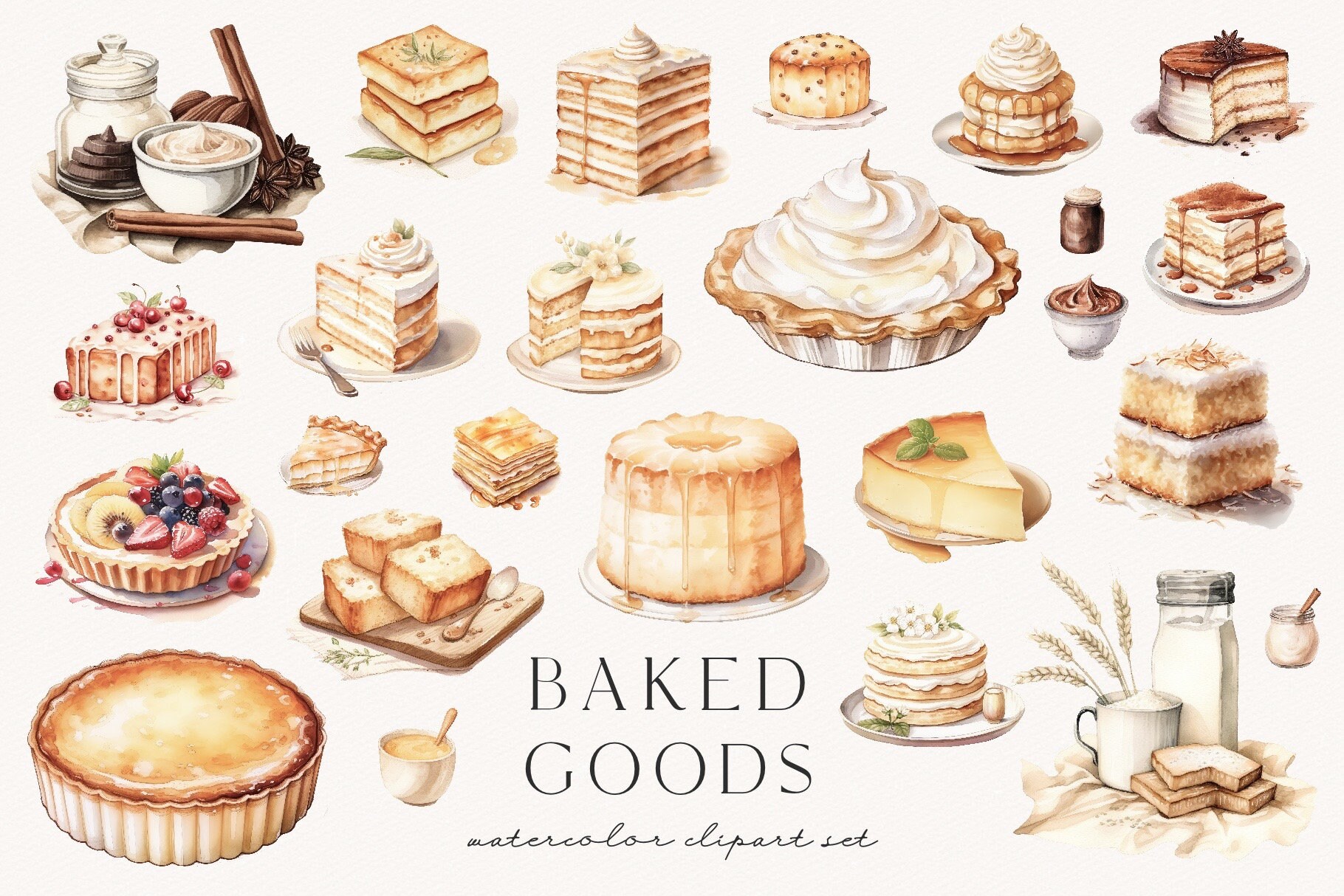 Baked Goods, Baking Watercolor Clipart, Dessert Png Graphics, Png ...
