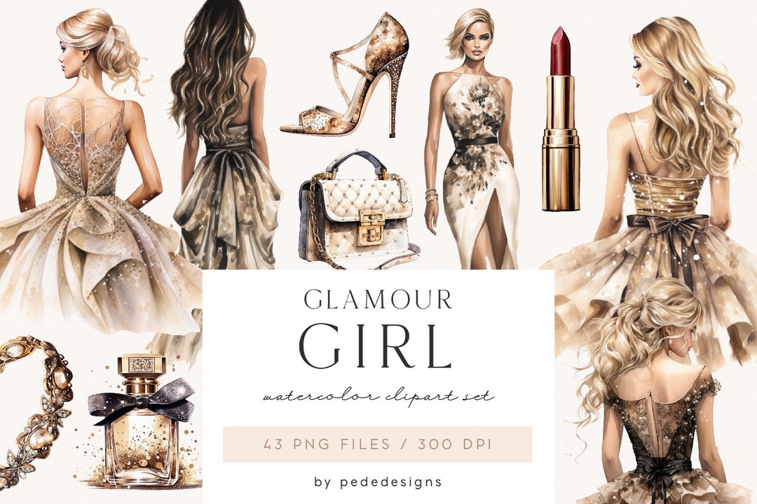 Glamour Girl, Girl Clipart, Fashion Illustration, Perfume Bottle ...