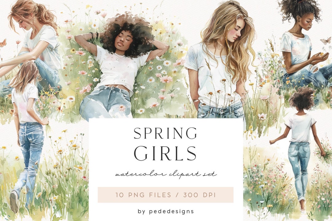 Spring Girls Clipart, Watercolor Girl Graphics, Watercolor Spring, Girl ...