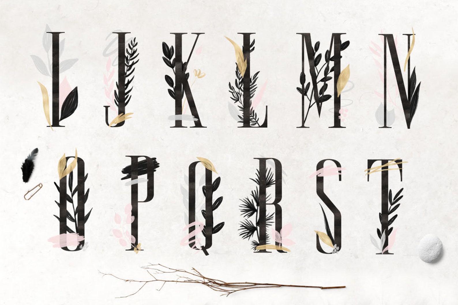 Decorative Alphabet Clipart Letters With Flowers Black - Etsy