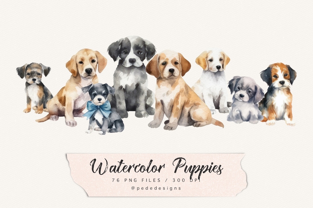 Watercolor Puppy Clipart: Dog Graphics, Bow Tie Puppies (digital ...