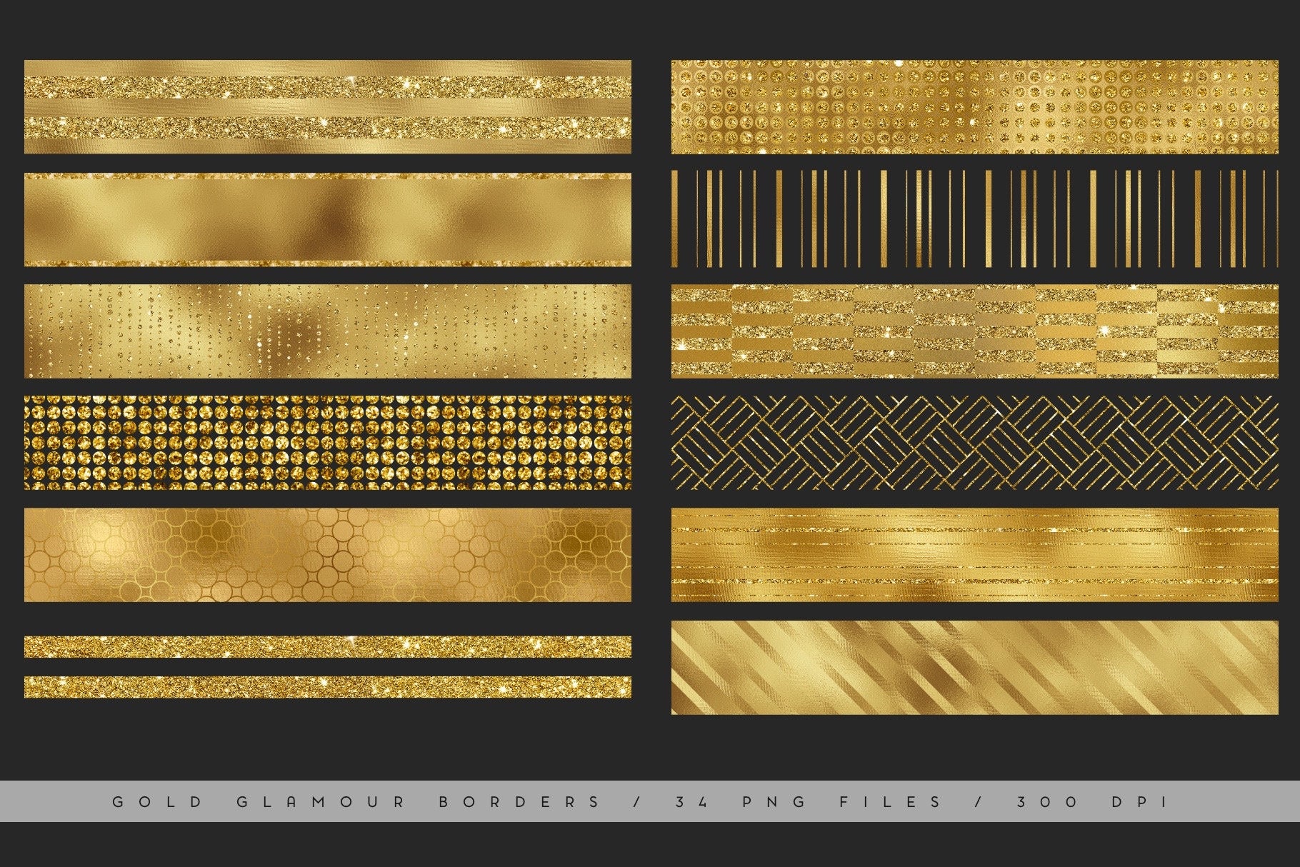 Gold Glamour Borders Clipart: Sparkly Gold Foil Design Elements (PNG ...