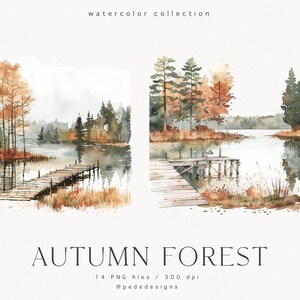 Autumn Forest Clip Art Set, Watercolor Landscape, Watercolor Fall ...