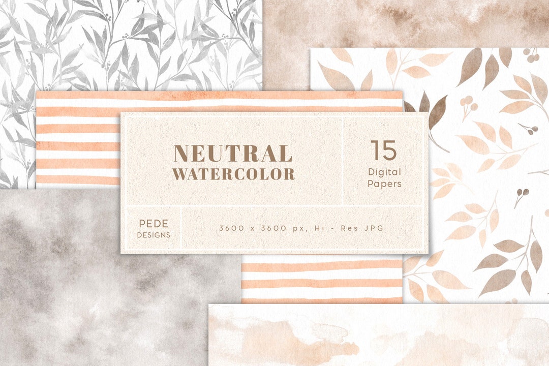 Neutral Watercolor Digital Paper Pack, Watercolor Texture, Beige, Gray ...