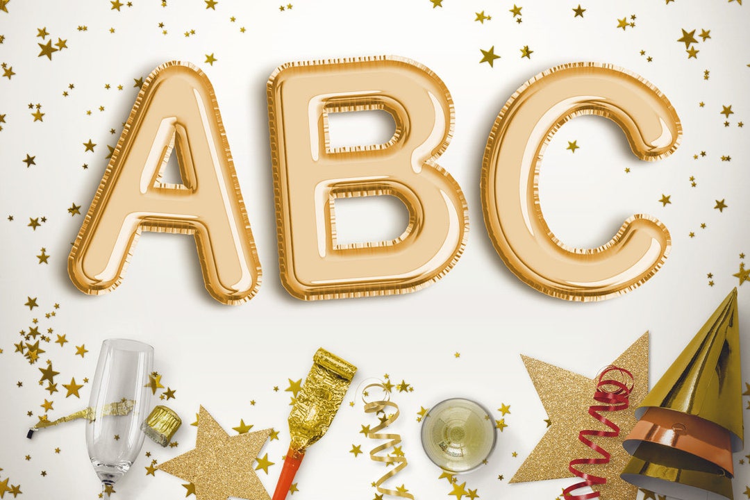 Gold Foil Balloon Letters Clip Art, Foil Balloon Alphabet, Party ...