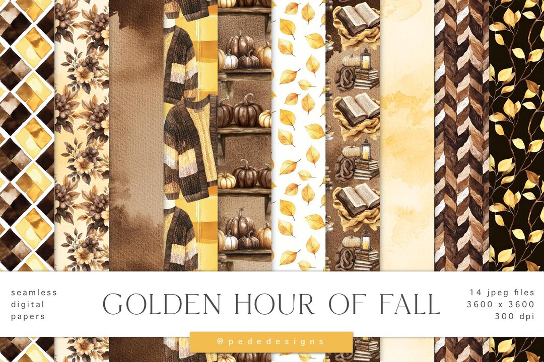 Golden Hour of Fall Digital Papers Set, Autumn Digital Paper Pack ...