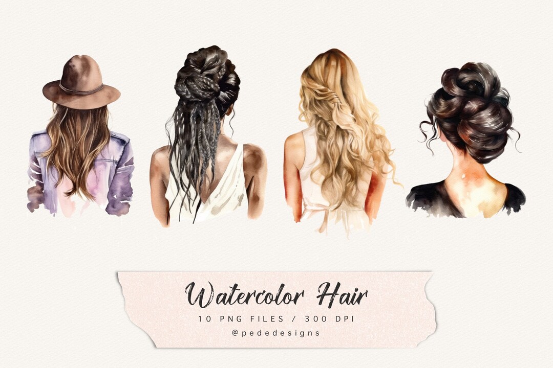 Watercolor Girl Clip Art, Watercolor Fashion Clipart, Beautiful Hair ...