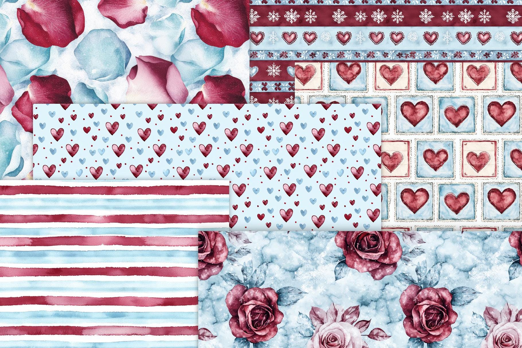 Winter Romance Digital Paper Pack, Valentine's Digital Papers, Love ...