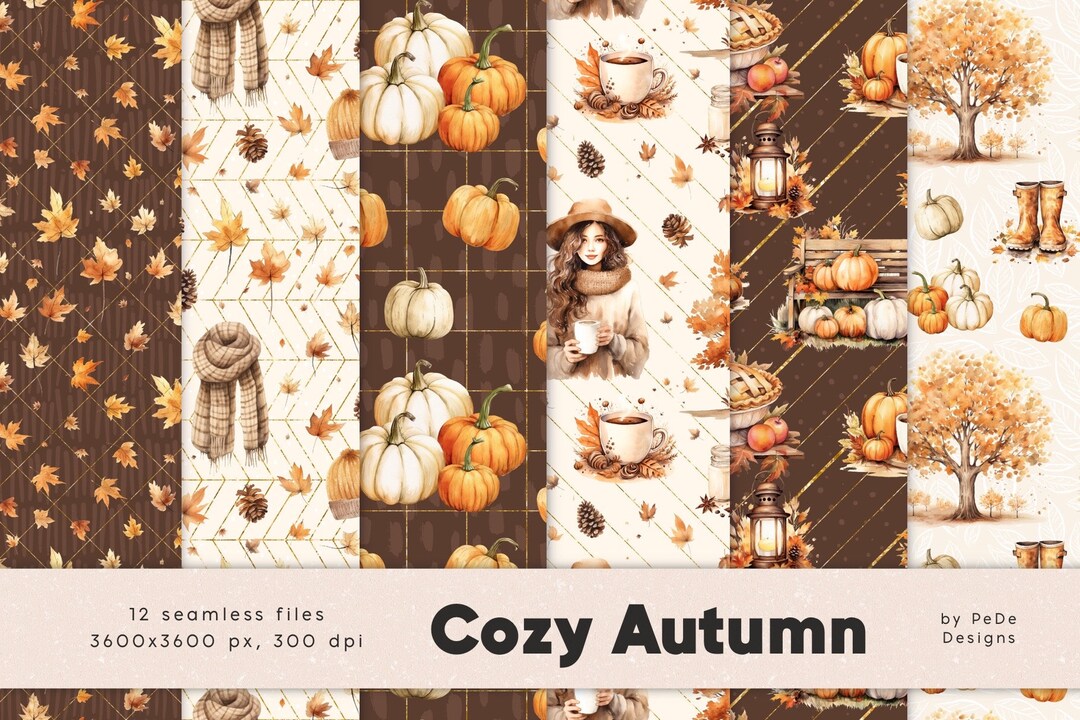 Cozy Autumn, Autumn Digital Paper Pack, Planner Supplies, Pumpkin ...