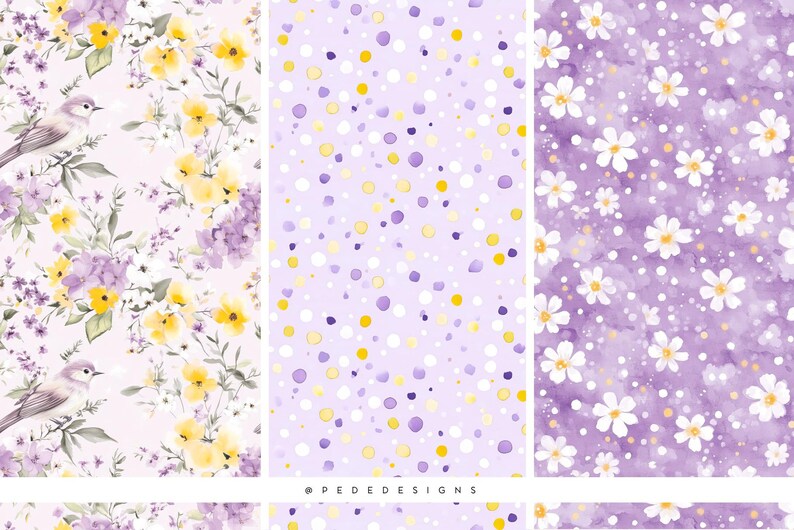 Purple Spring Digital Paper Set: Floral Seamless Patterns (digital ...