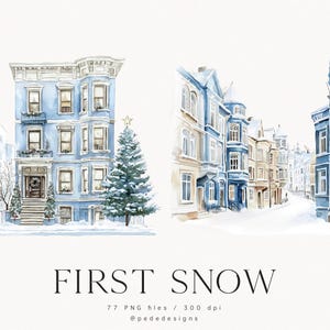 First Snow Clipart Bundle, Watercolor Winter Clipart, Winter Landscape ...