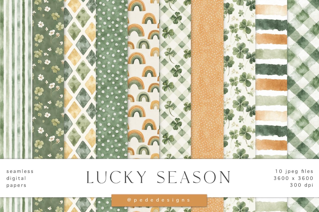 Lucky Season Digital Paper Pack | Watercolor Clover Patterns | St ...