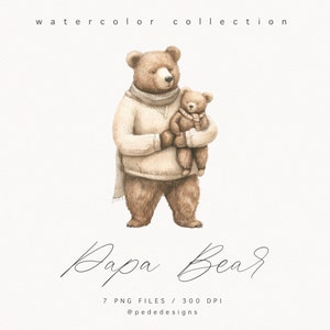 Papa Bear Clipart, Watercolor Father's Day Clipart, Heartwarming Daddy ...