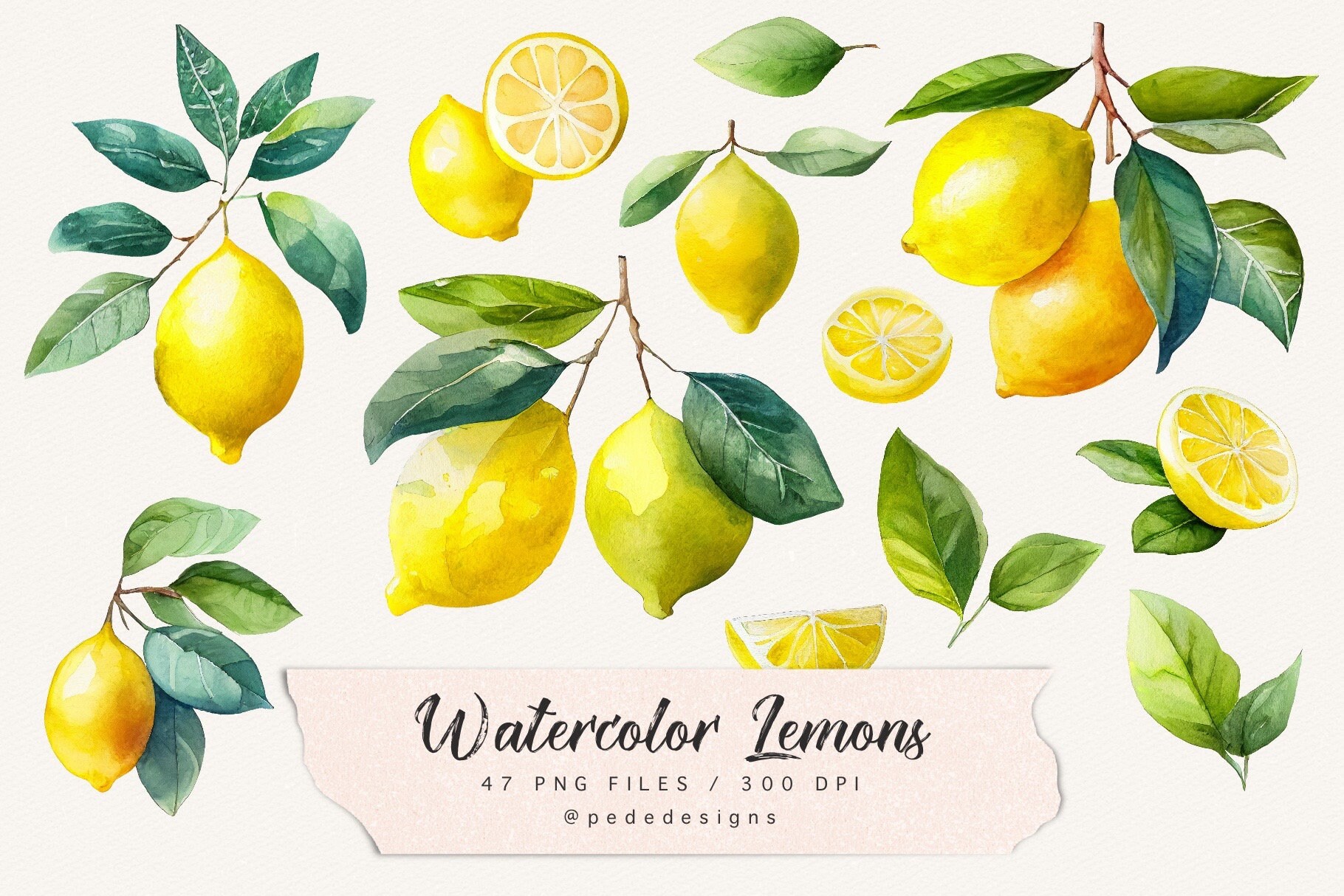 Watercolor Lemon Clip Art Citrus Clipart Lemons - Etsy