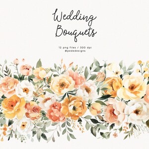 Wedding Bouquets, Watercolor Peach Flowers, Floral Clipart, Wedding ...