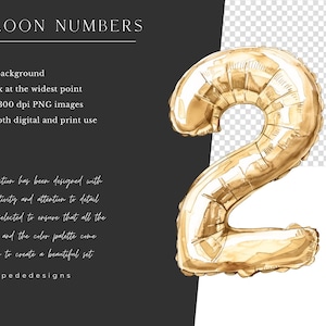 Gold Balloon Numbers Clipart Set, Foil Balloon Clipart, Party ...