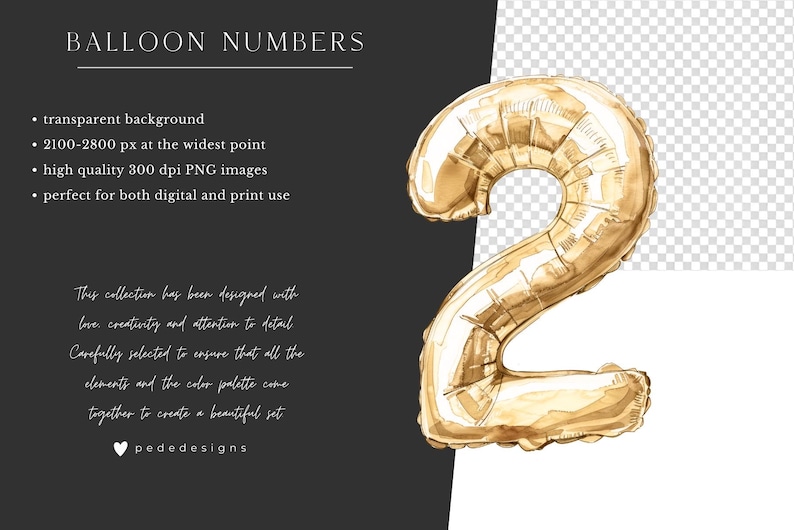 Gold Balloon Numbers Clipart Set, Foil Balloon Clipart, Party ...