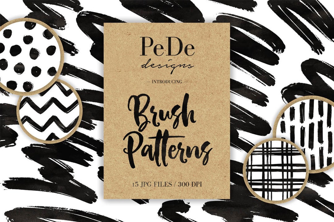 15 Brush Patterns, Black Watercolor Digital Paper, Watercolor Black ...