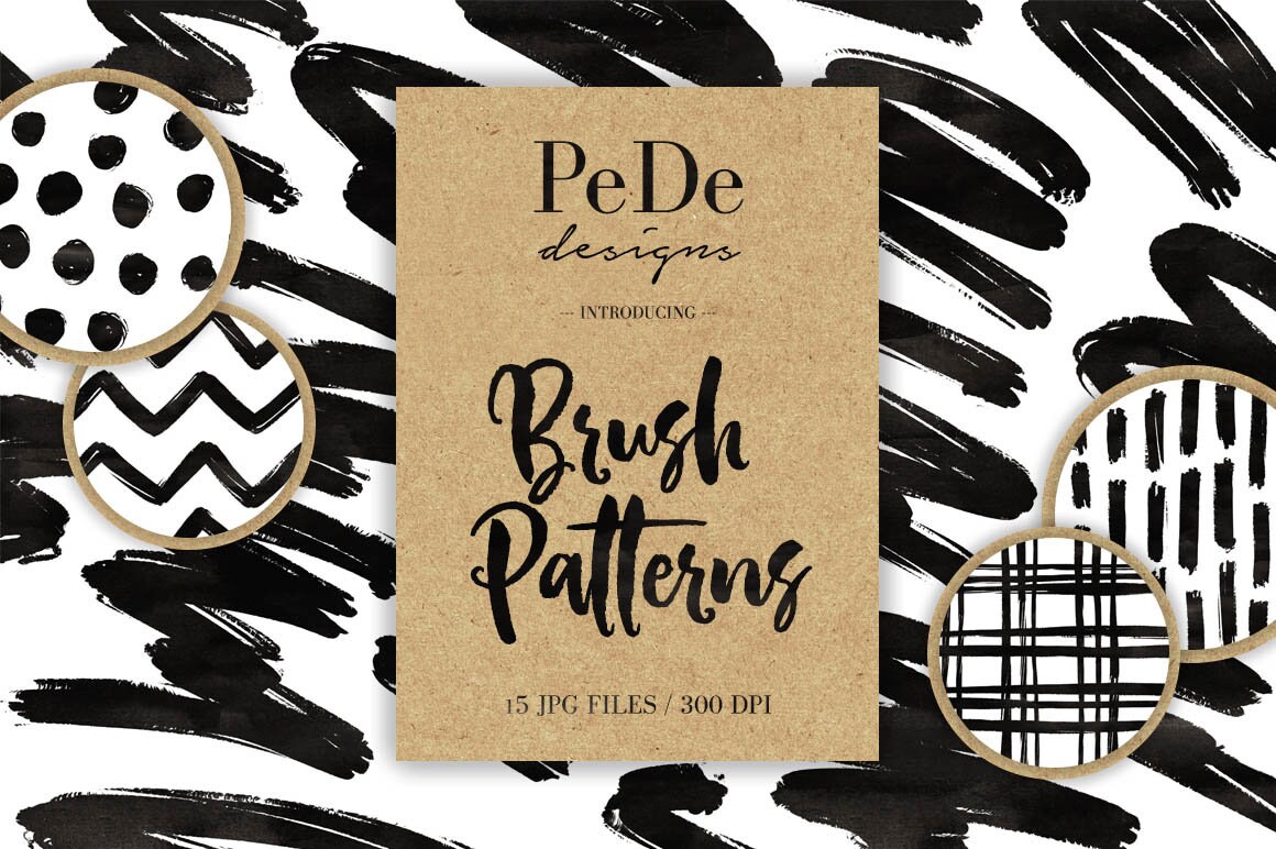 15 Brush Patterns Black Watercolor Digital Paper Watercolor - Etsy