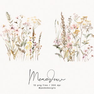 Meadow Clipart, Watercolor Floral Field Clipart, Watercolor Wild ...