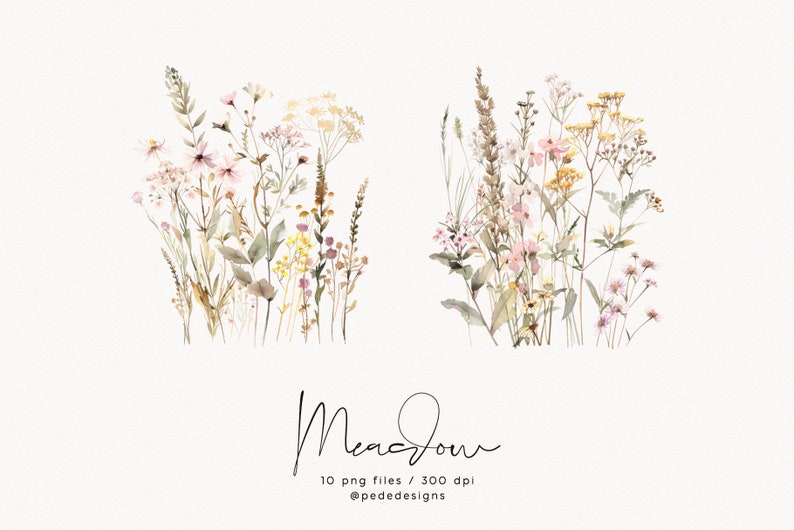 Meadow Clipart, Watercolor Floral Field Clipart, Watercolor Wild ...