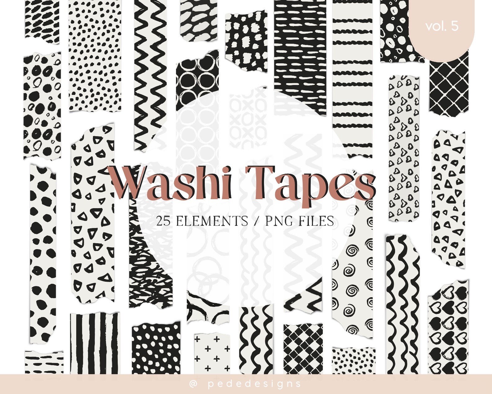 Washi Tapes Clip Art Digital Elements PNG Files Goodnotes - Etsy