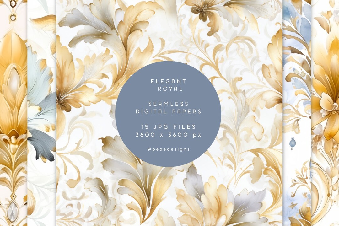 Gold Damask Digital Paper: Elegant Floral Patterns (digital Download ...