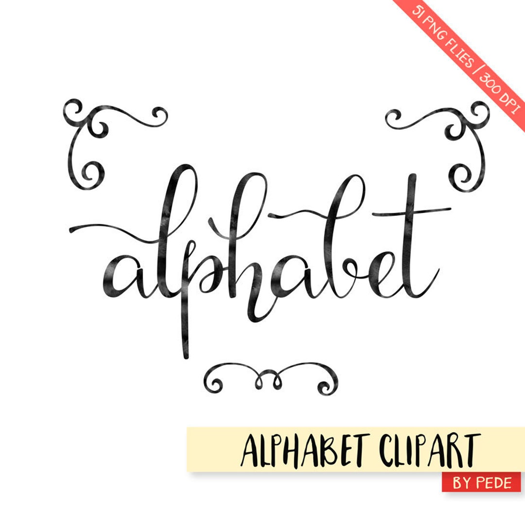 Black Watercolor Alphabet Clipart, Watercolor Digital Letter, Black ...