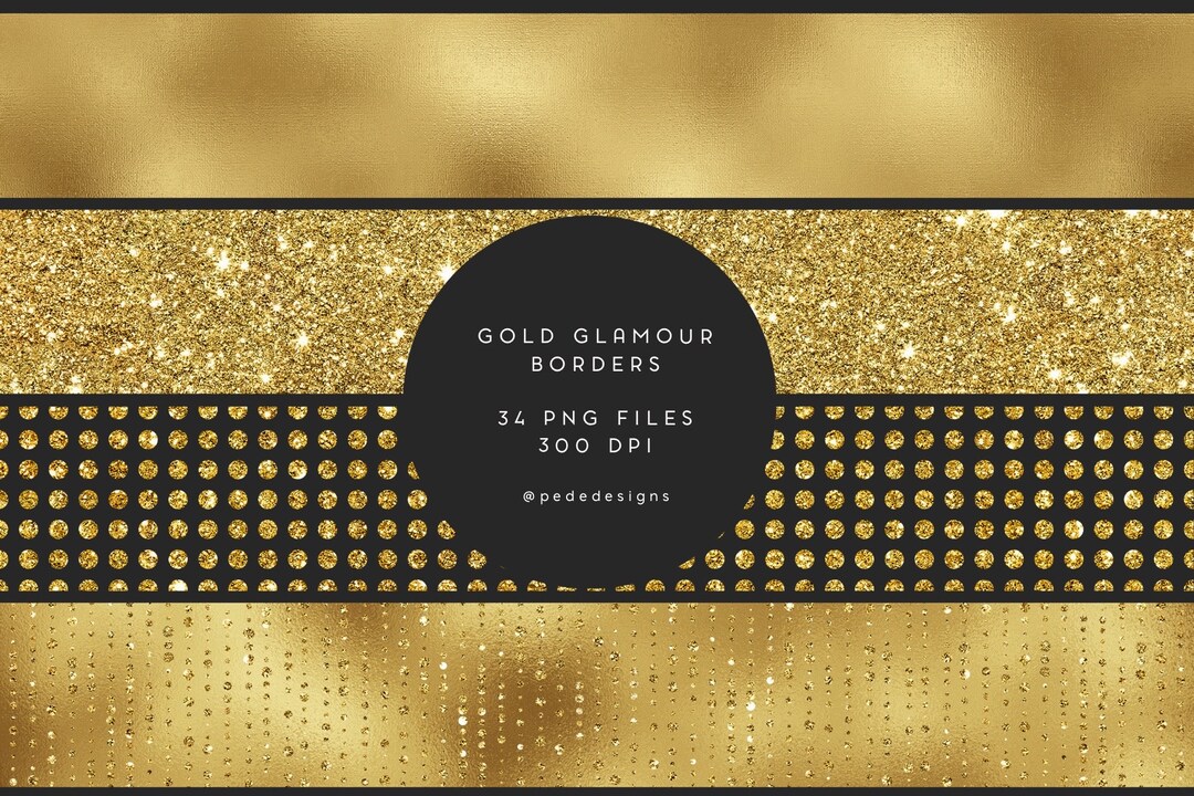Imágenes prediseñadas de tiras de oro, bordes de glamour dorado, brillo ...
