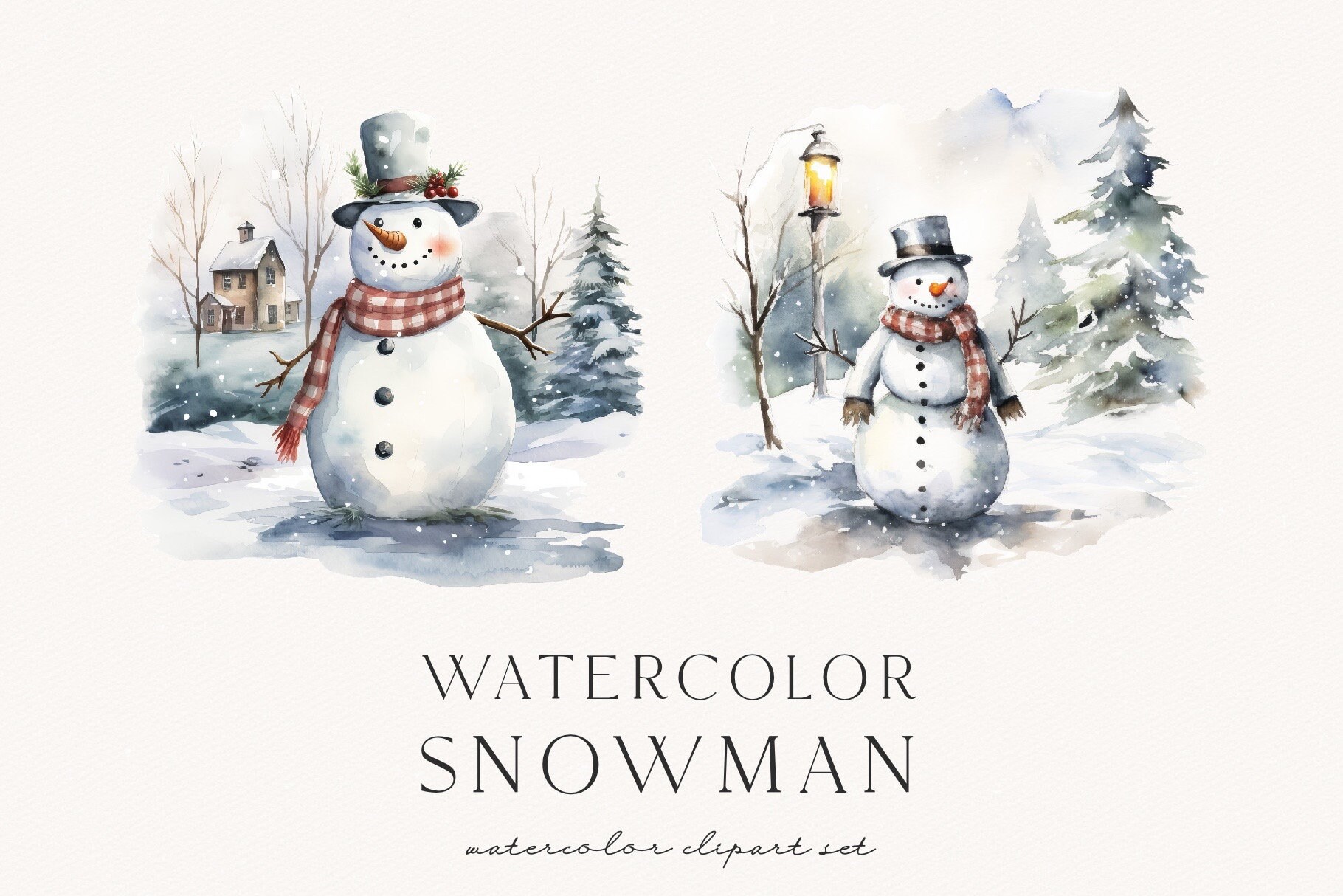 Watercolor Snowman, Watercolor Winter Scene, Winter Clipart, Christmas ...
