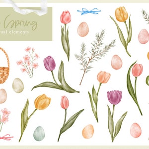 Hello Spring Lovely Collection, Spring Cliparts, Tulip Flowers, Easter ...