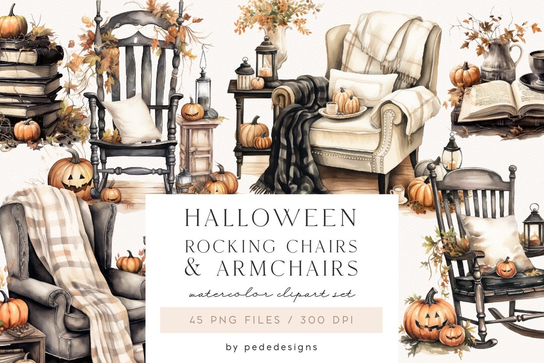 Halloween Rocking Chairs & Armchairs Clipart, Watercolor Halloween ...
