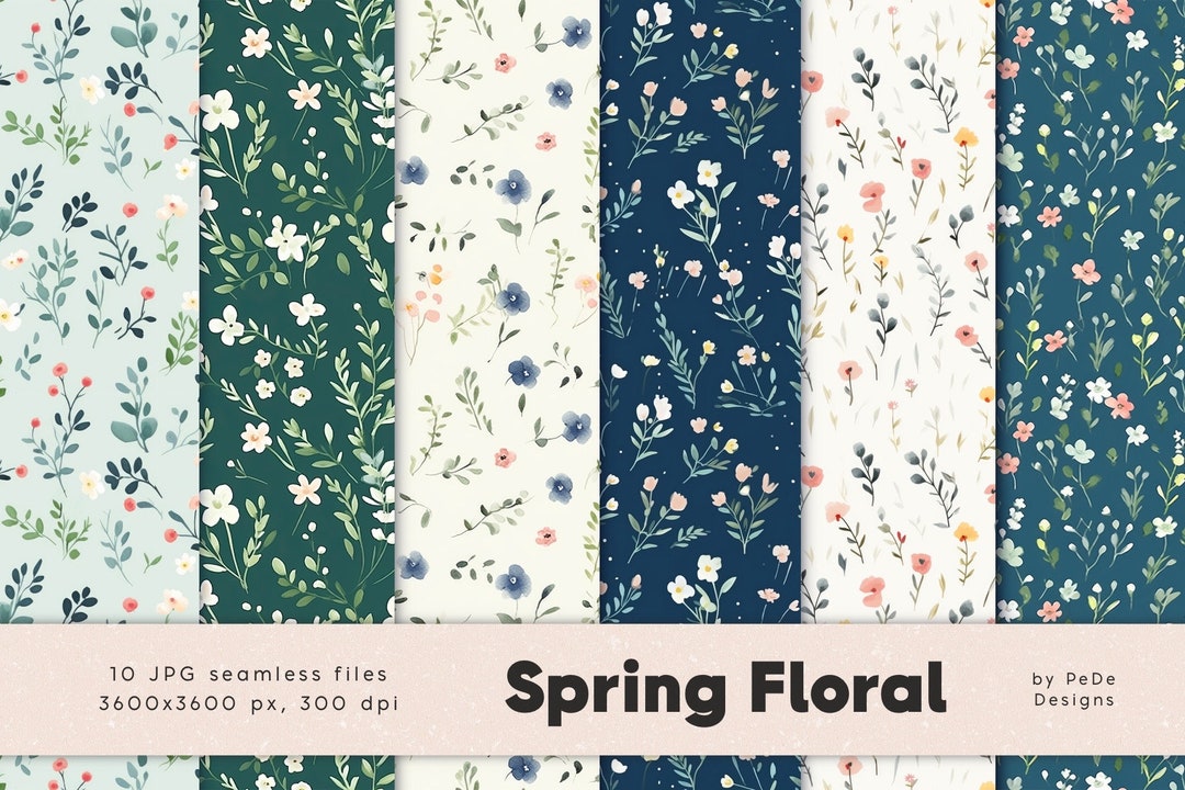Spring Digital Paper Pack, Watercolor Floral Pattern, Seamless Digital ...