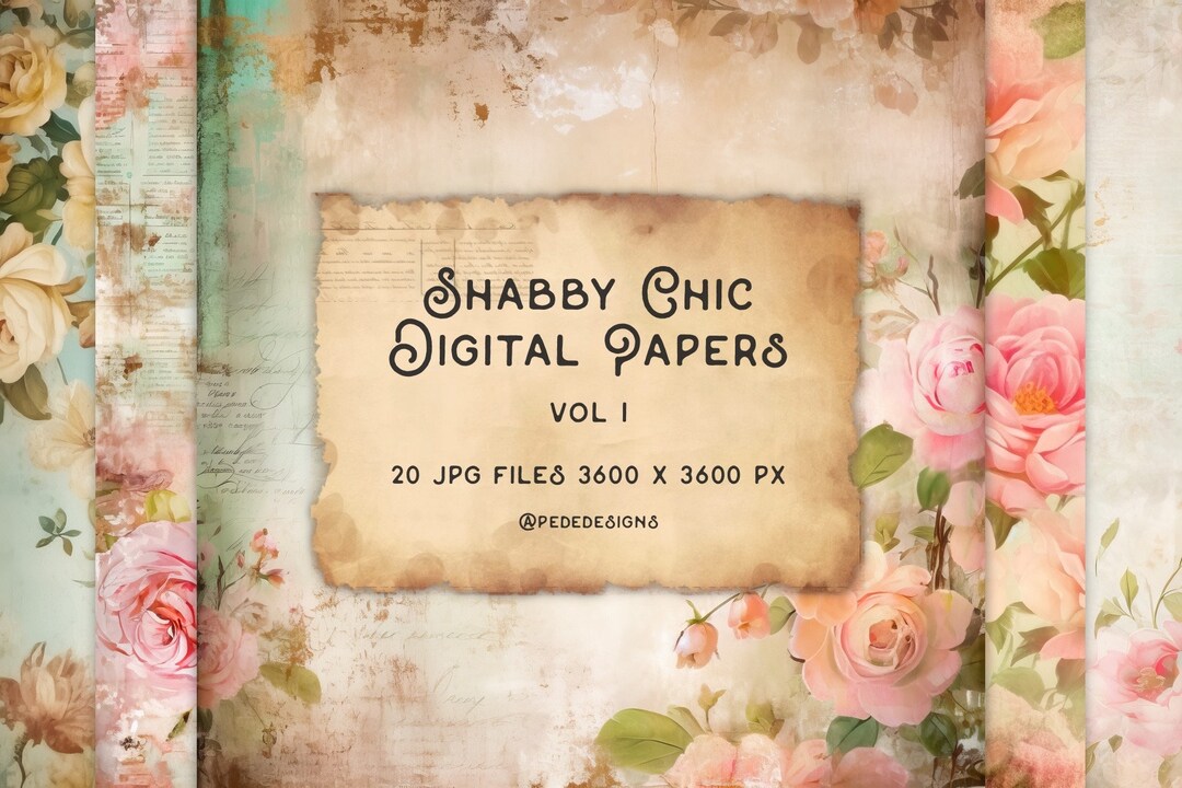 Shabby Chic Digital Paper, Rustic Digital Paper Pack, Junk Journal ...